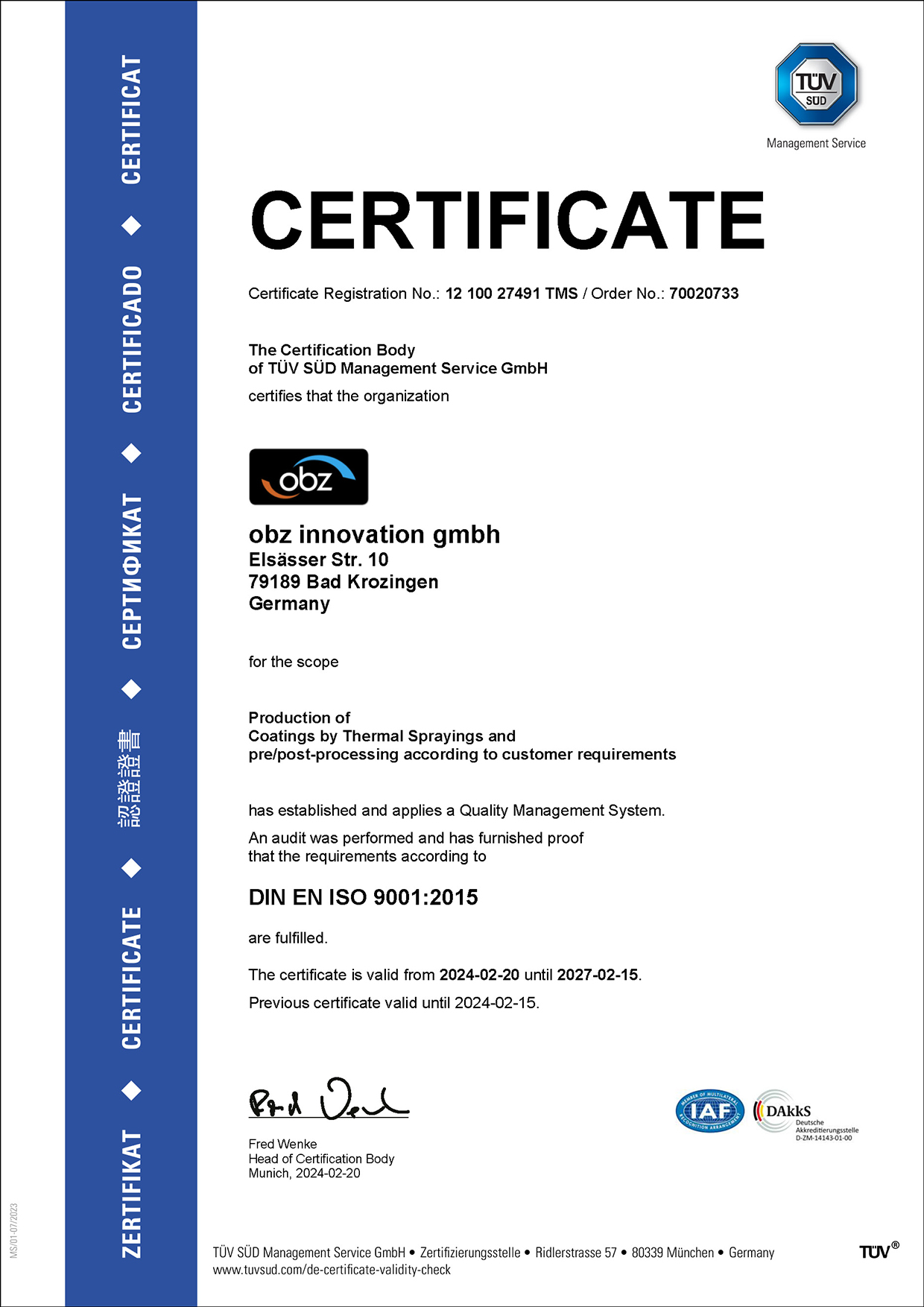 Certified quality and safety | obz innovation gmbh